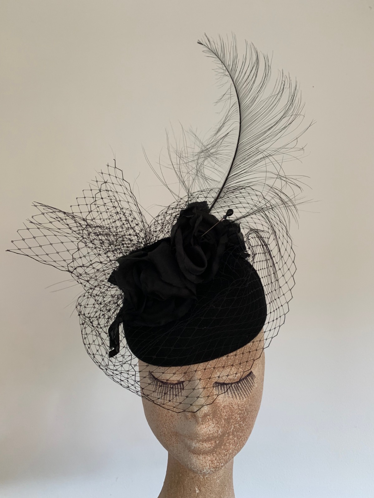 Little black hat with netting - Millinery Market