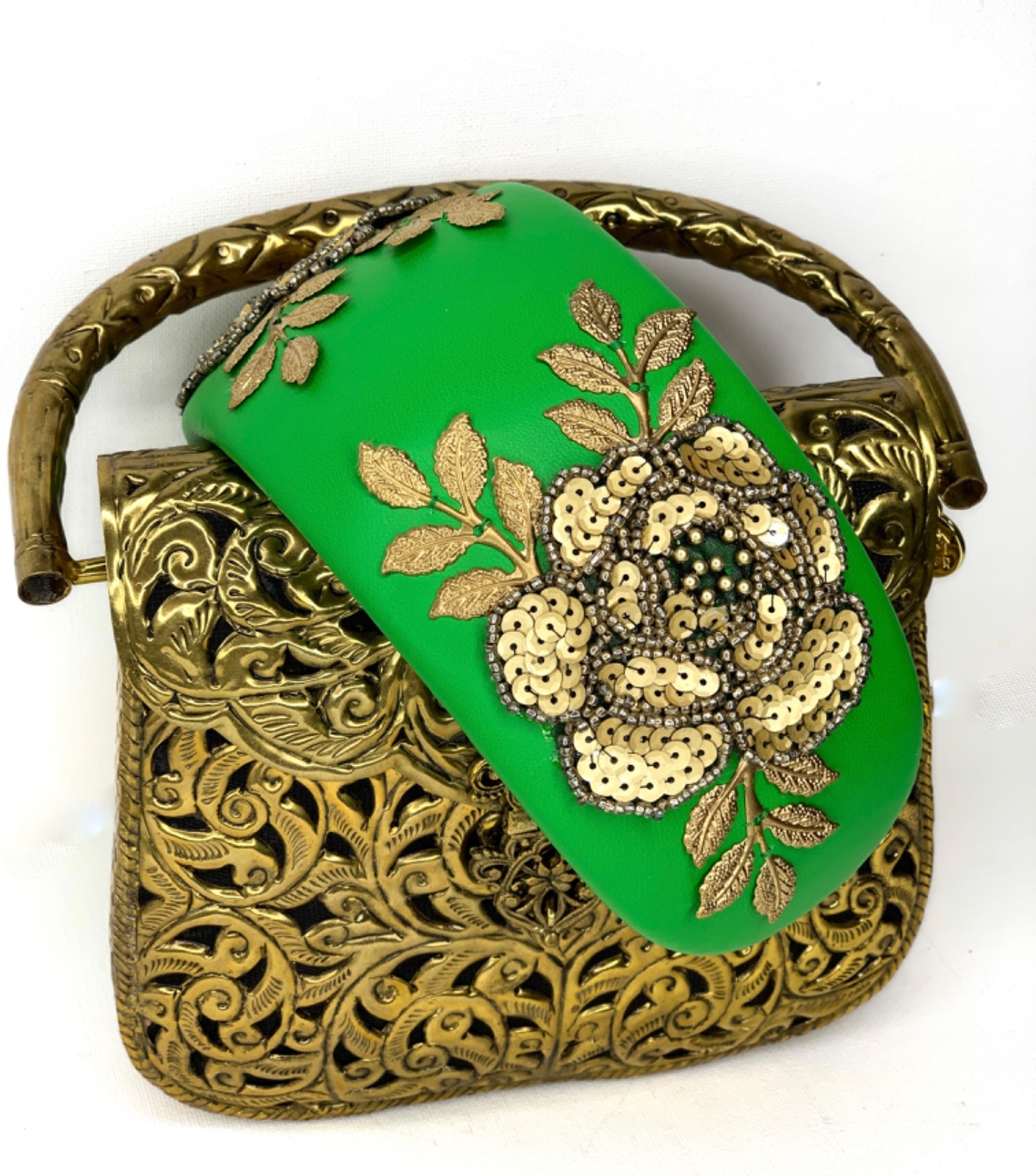 Green and Gold Bandeau & bag set - Millinery Market